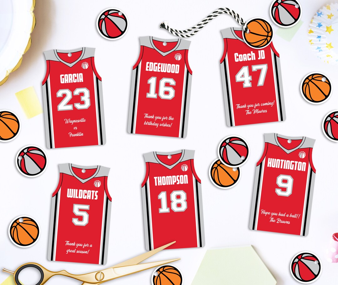 Editable Basketball Party Favor Tags, Personalized, Jersey Shaped ...