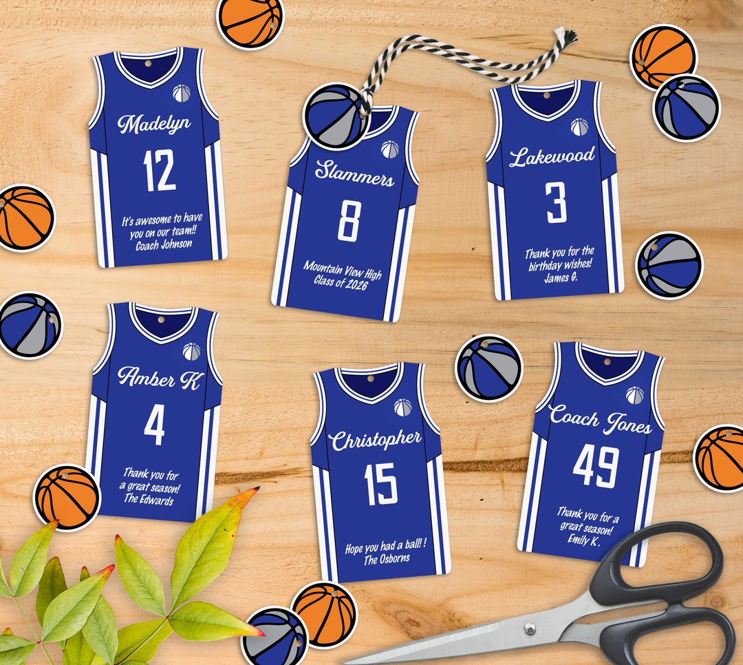 Editable Basketball Party Favor Tags, Personalized, Jersey Template ...