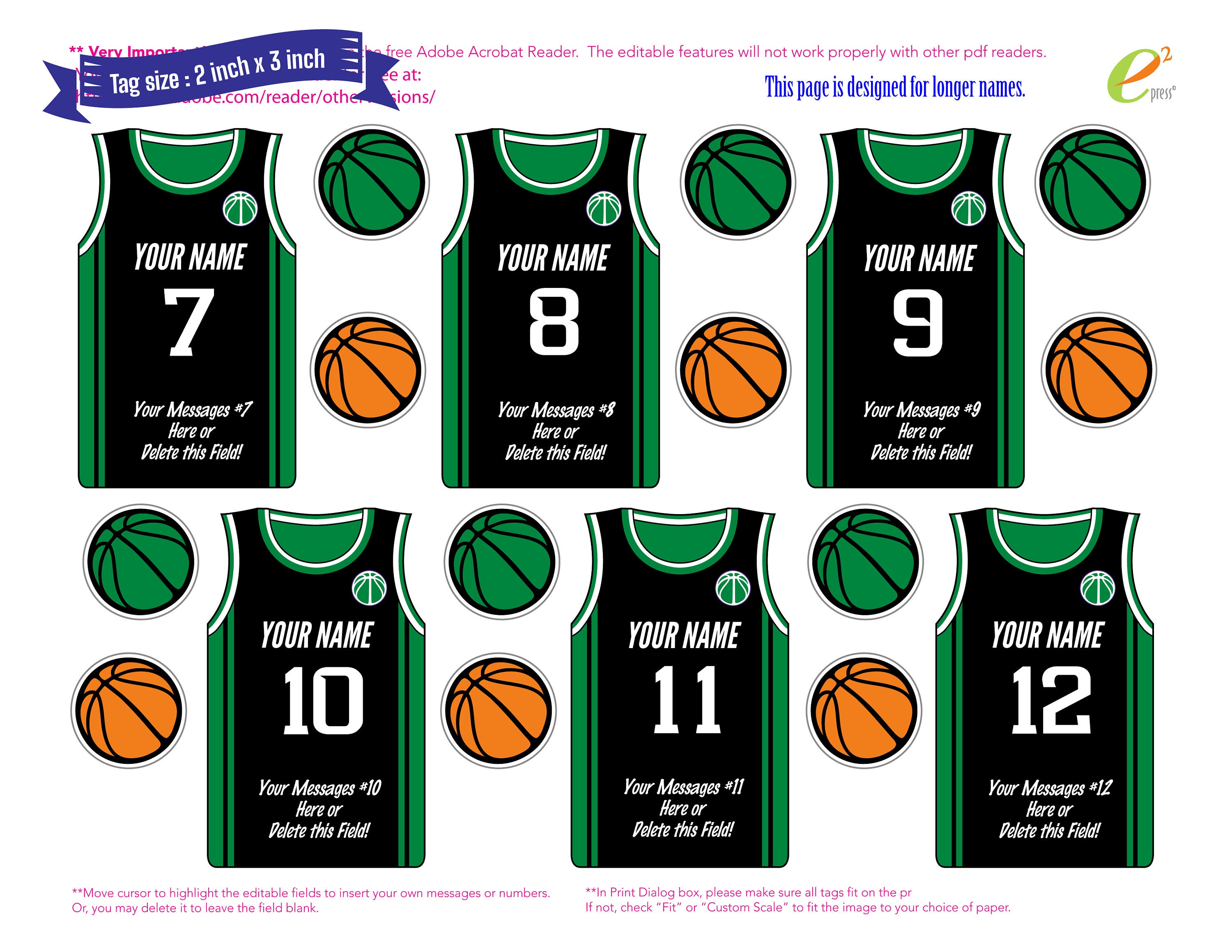 Editable Basketball Party Favor Tags, Personalized, Jersey Shaped ...