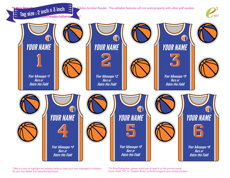 Editable Basketball Jersey Favor Tags: Team Birthday (instant Download ...
