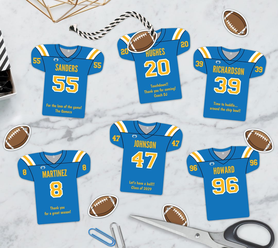 Personalized Football Jersey Favor Tags, Team Banquet Printable ...