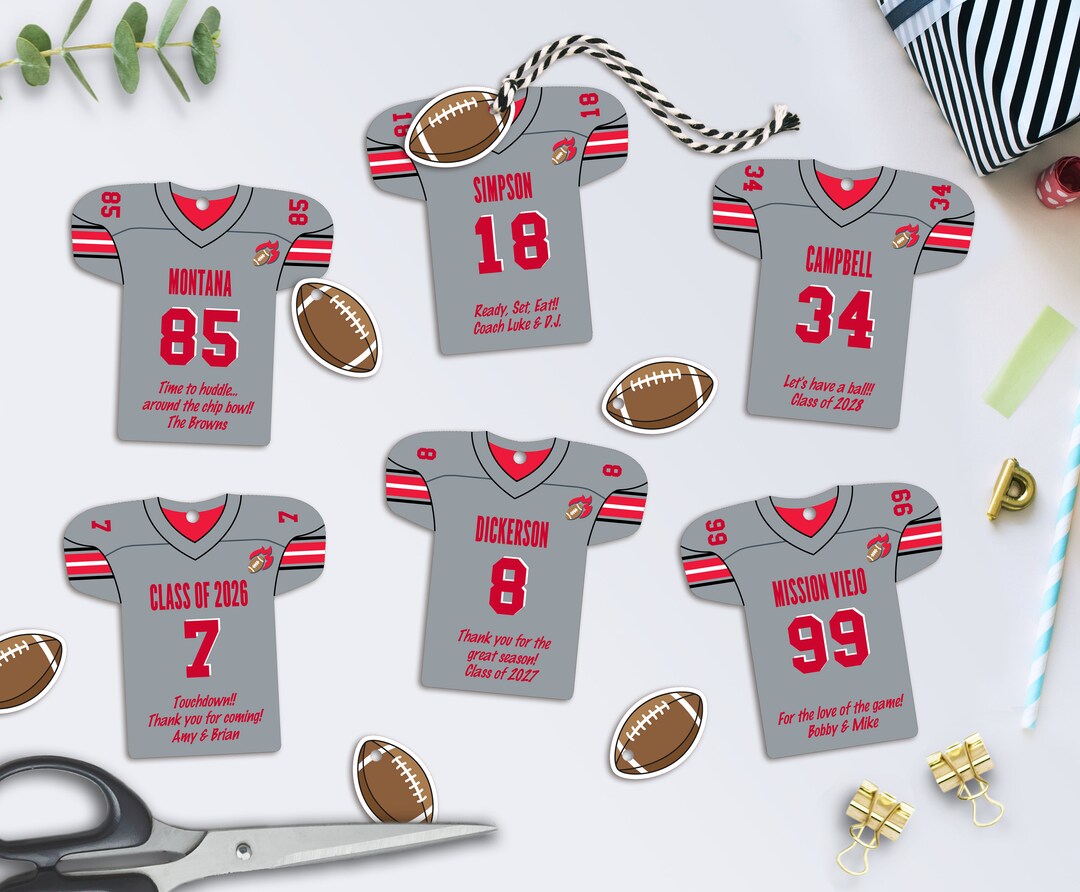 Editable Football Party Favor Tags, Personalized, Jersey Printable Tags ...