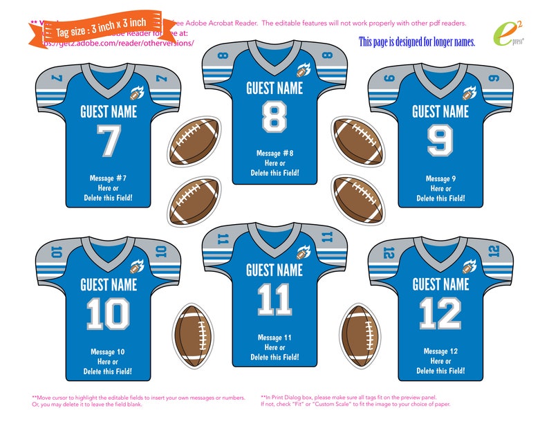 Editable Football Jersey Favor Tags, Personalized Printable (instant ...