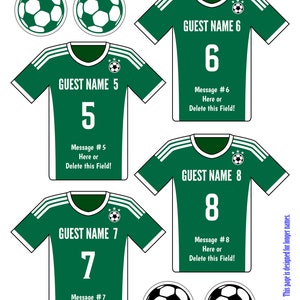 Editable Soccer Party Favor Tags, Personalized, Jersey Shaped Printable ...