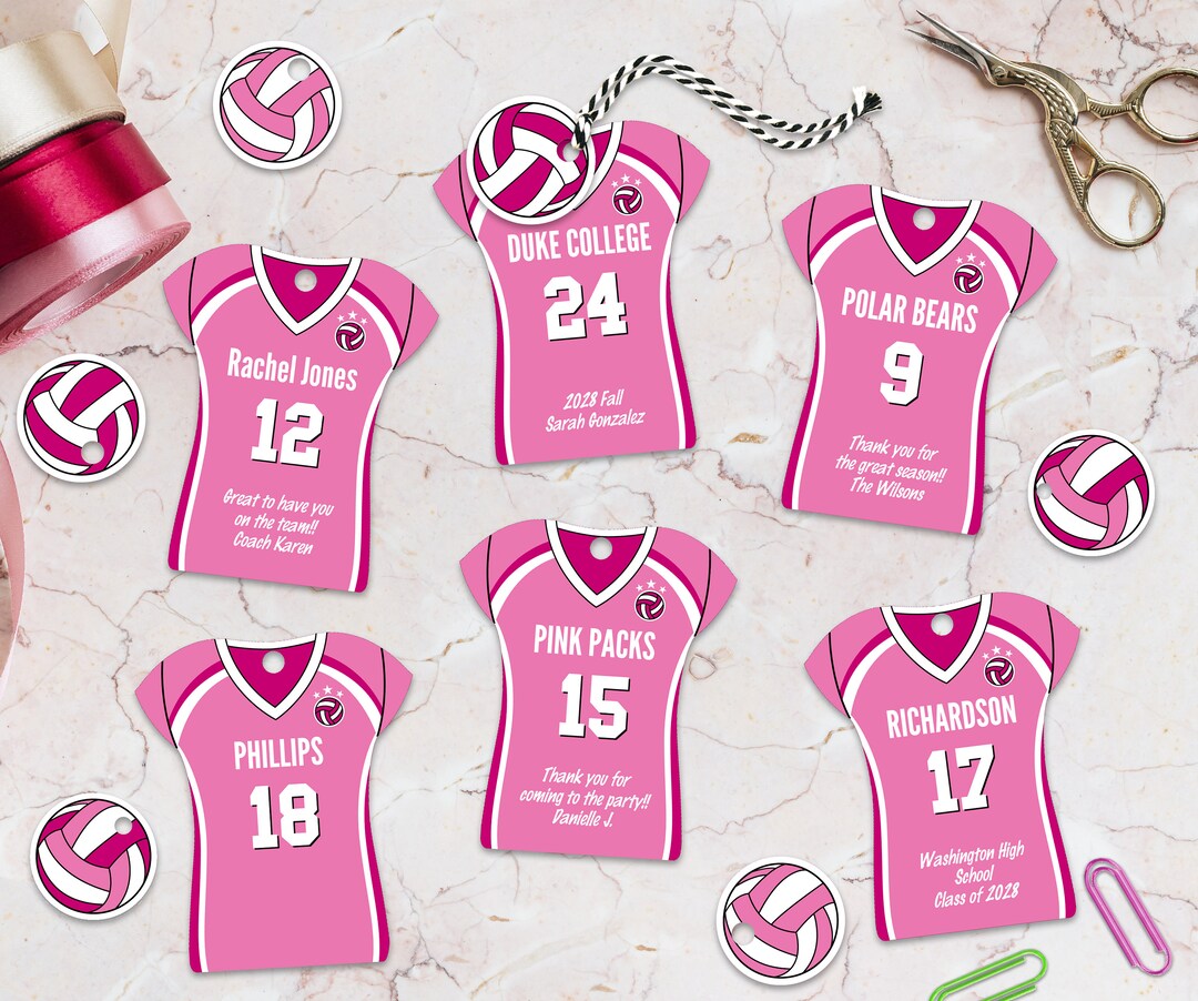 Editable Volleyball Party Favor Tags, Personalized, Jersey Shaped ...