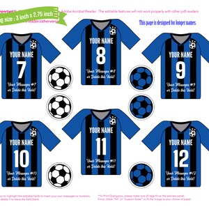 Editable Soccer Party Favor Tags, Personalized, Jersey Shaped Printable ...