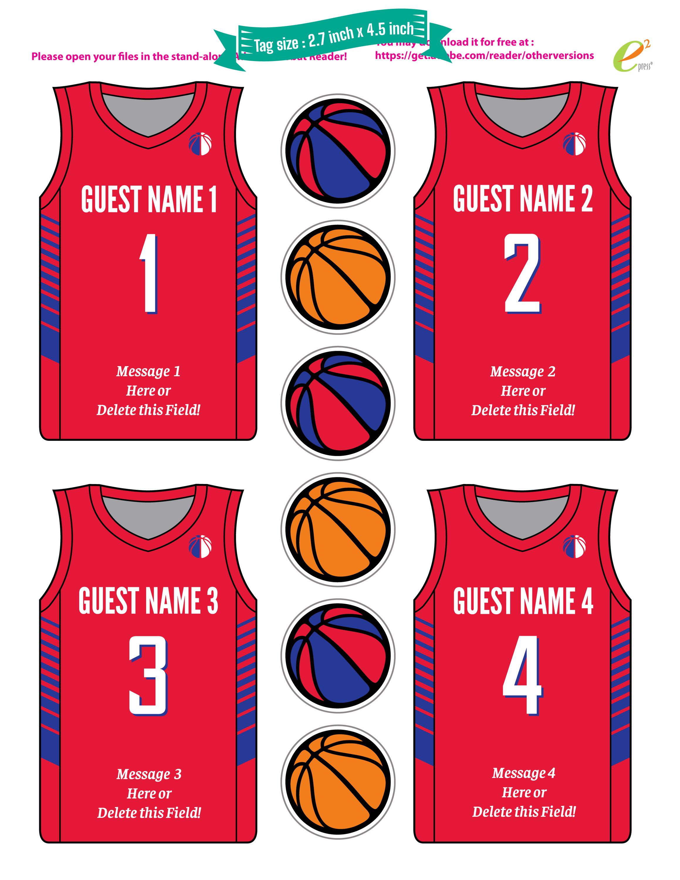 Editable Basketball Party Favor Tags, Personalized, Jersey Template ...