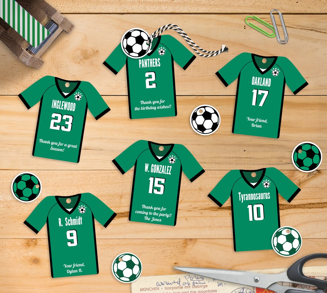Editable Soccer Party Favor Tags, Personalized, Jersey Shaped Printable ...