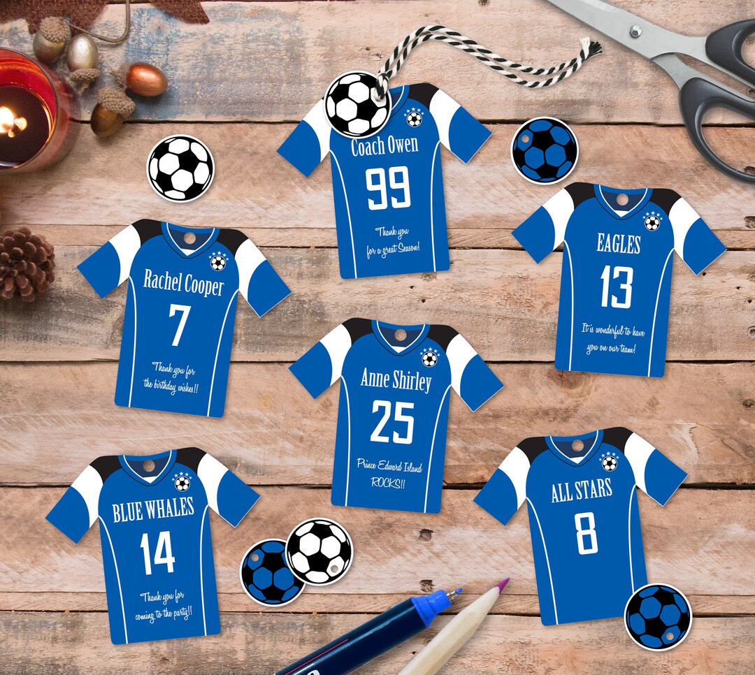 Editable Soccer Party Favor Tags, Personalized, Jersey Shaped Printable ...
