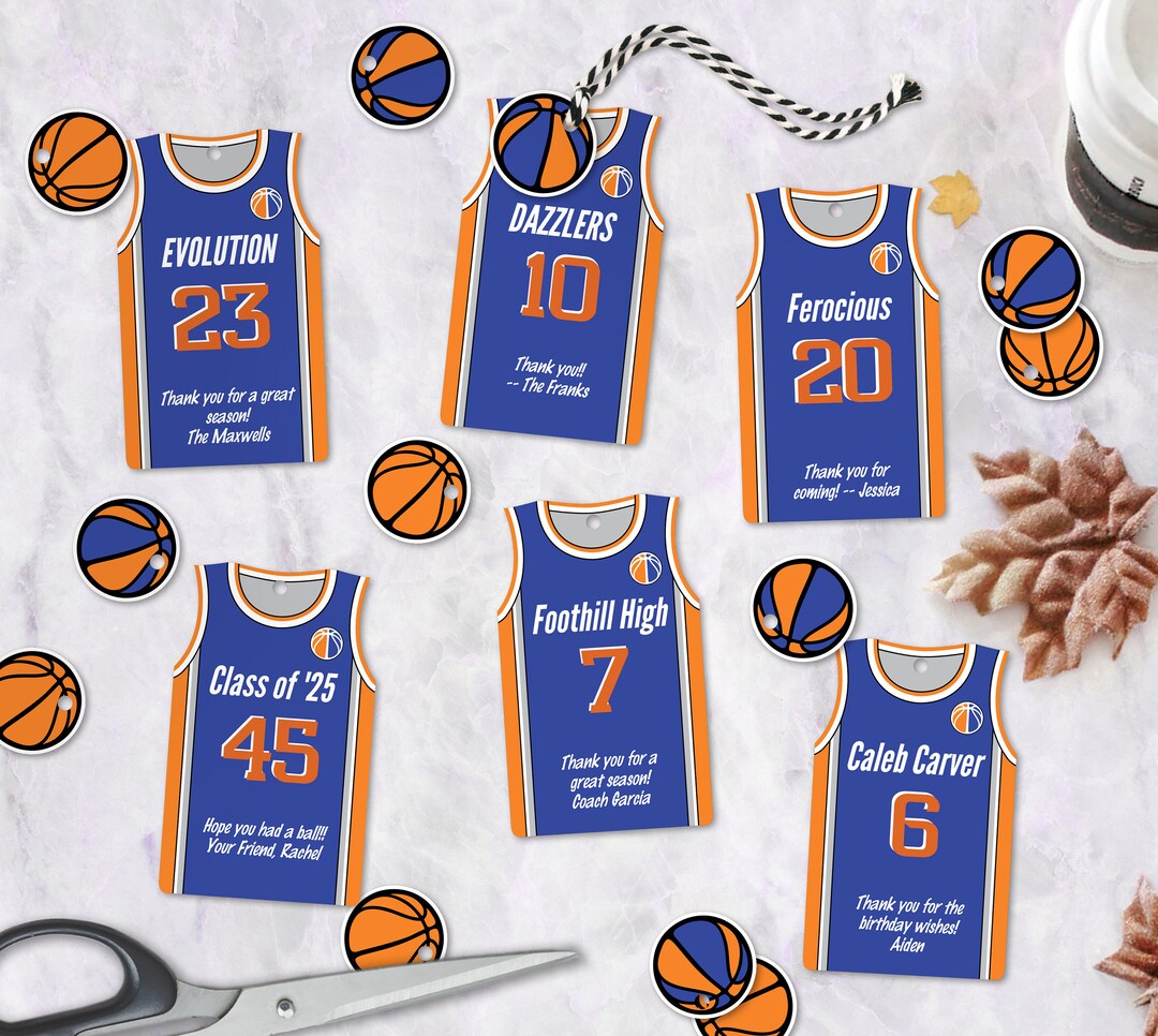 Editable Basketball Party Favor Tags, Personalized, Jersey Template ...