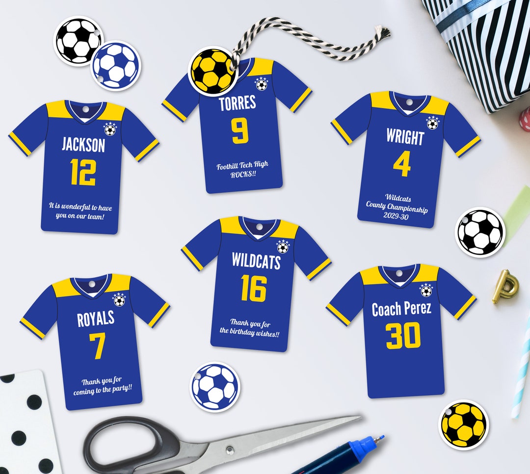 Editable Soccer Party Favor Tags, Personalized, Jersey Shaped Printable ...