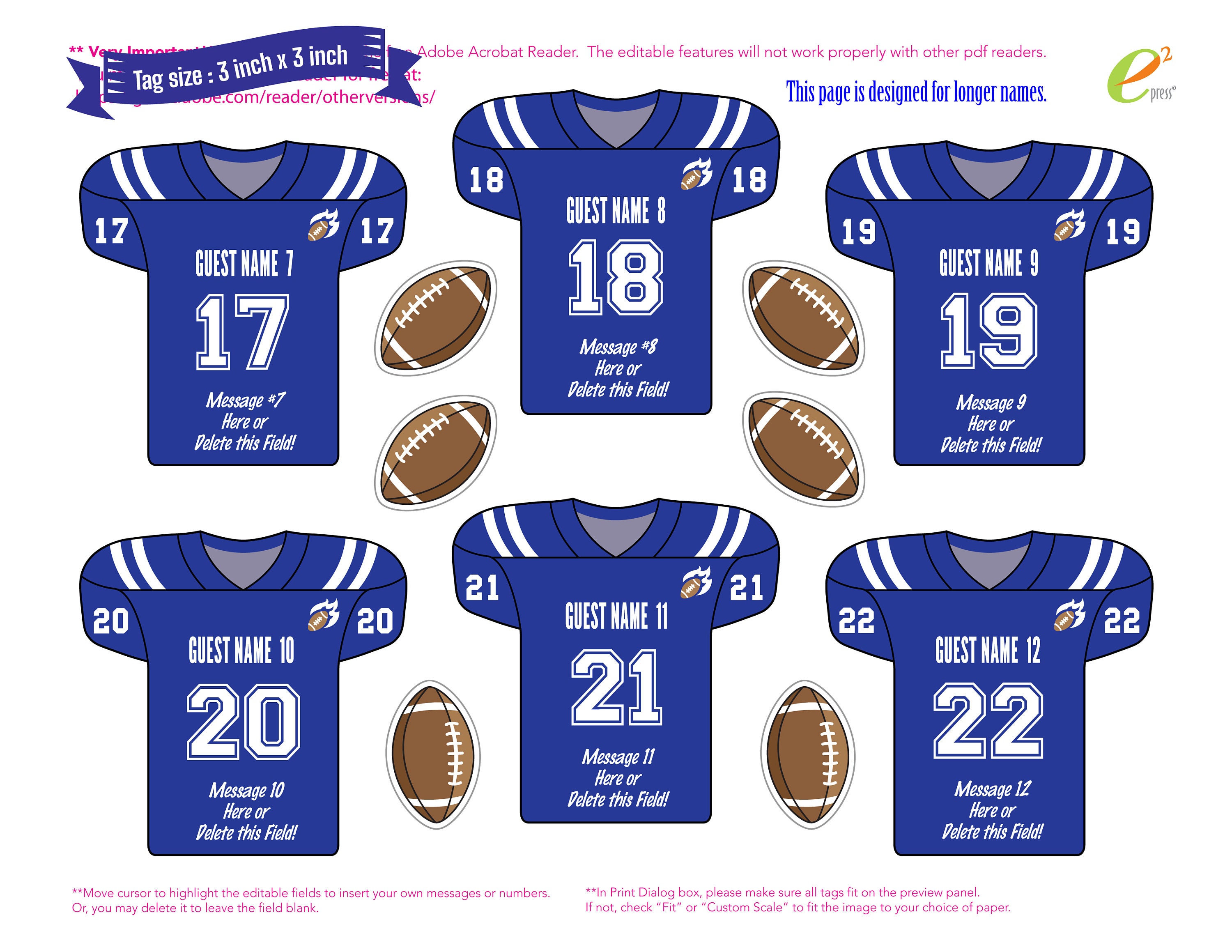 Editable Football Jersey Favor Tags: Personalized Team Banquet (instant ...