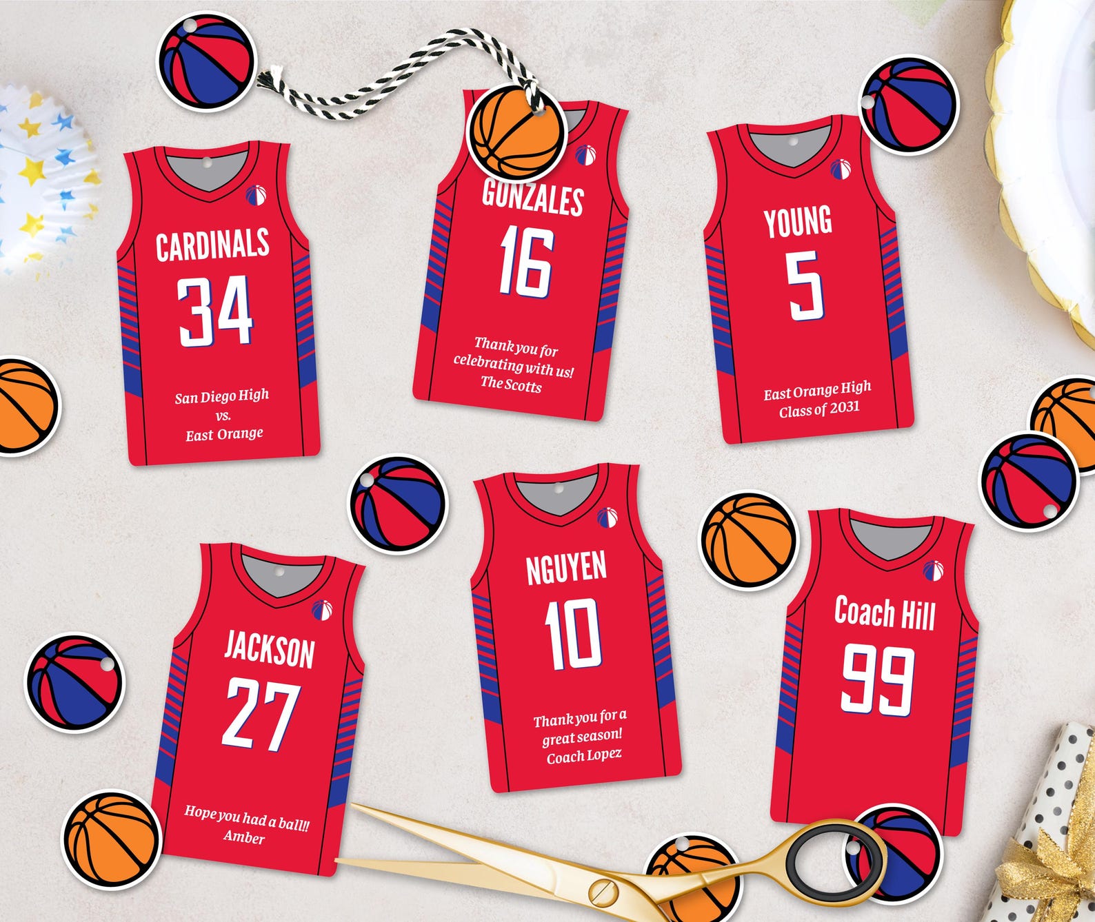 Editable Basketball Party Favor Tags, Personalized, Jersey Template ...