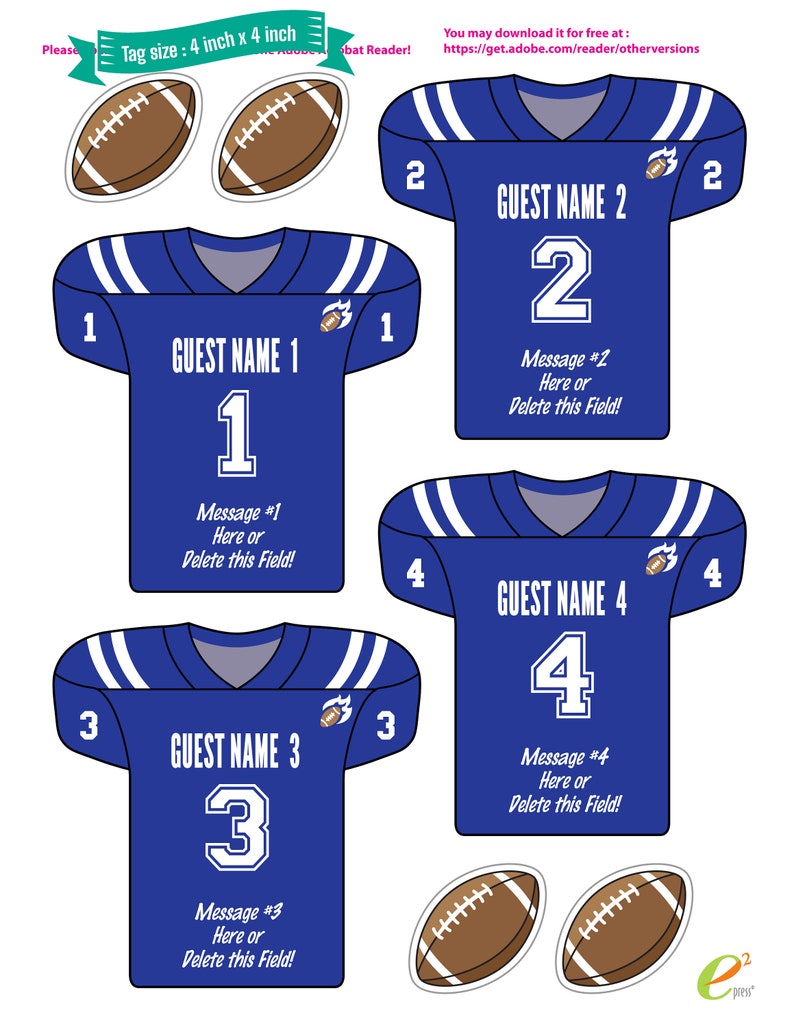 Editable Football Jersey Favor Tags: Personalized Team Banquet (instant ...