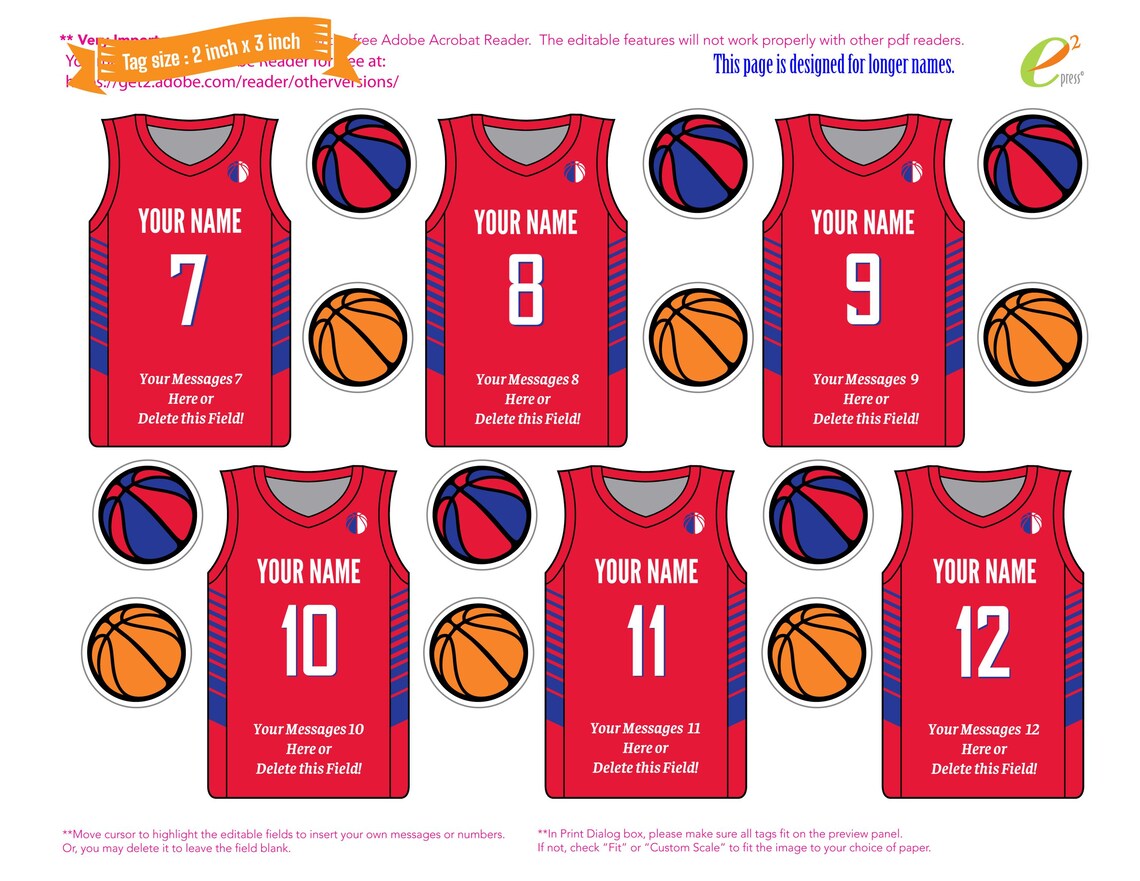 Editable Basketball Party Favor Tags, Personalized, Jersey Template ...