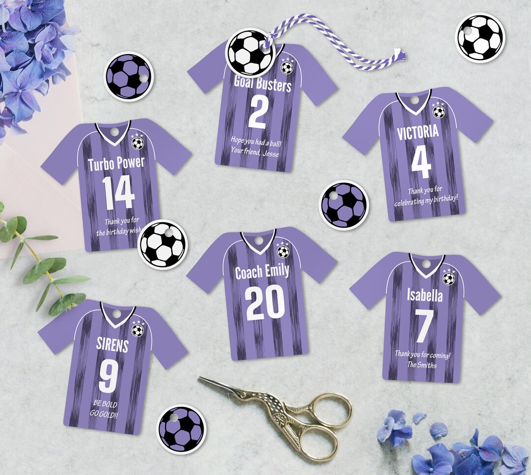 Editable Soccer Party Favor Tag, Personalized, Jersey Ball Printable ...