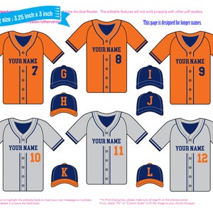 Editable Baseball Team Party Favor Tags, Personalized, Jersey Shaped ...