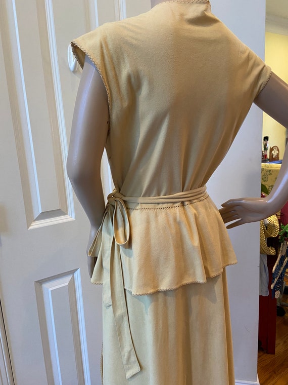 1970s Butter Yellow Ultrasuede Crochet Wrap Dress by … - Gem