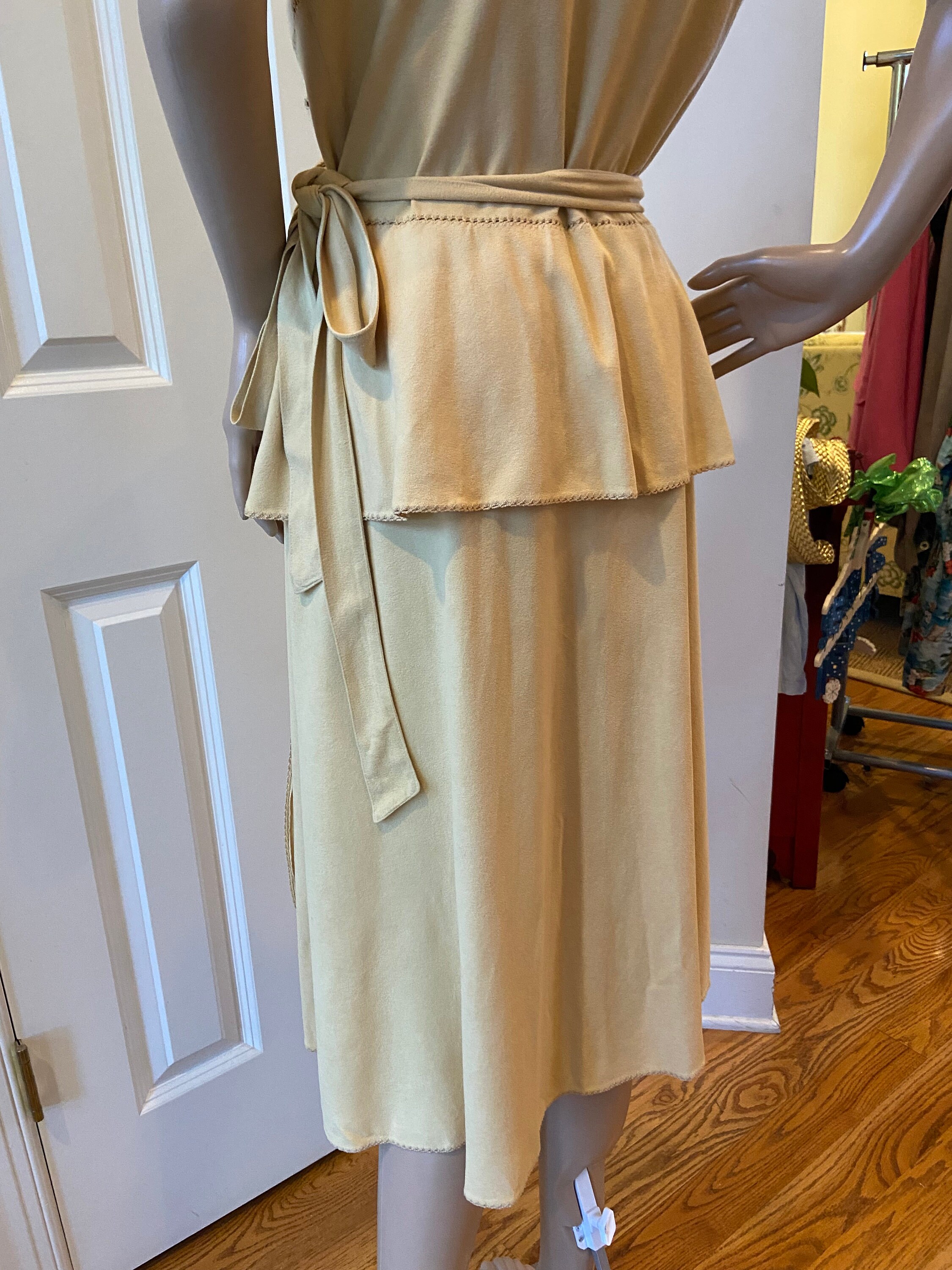 1970s Butter Yellow Ultrasuede Crochet Wrap Dress by Young - Etsy