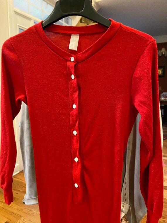 Vintage Red Onesie - 1970s Stretch Fabric - Santa PJ's - Gem