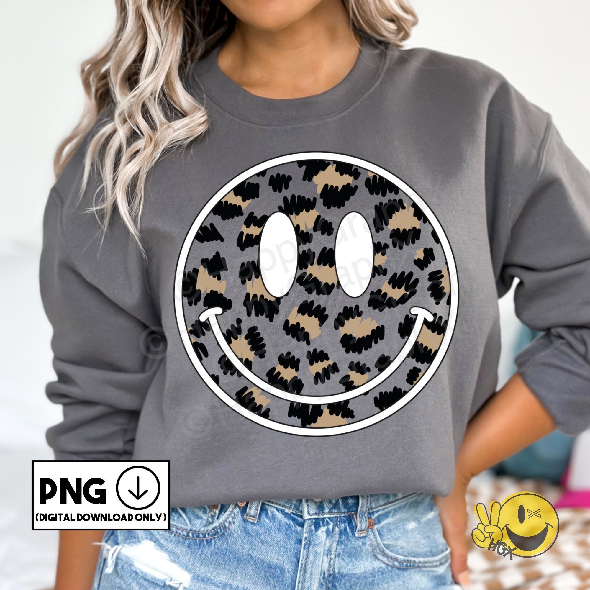 Leopard Print Smiley Face PNG Scribble Leopard Happy Face - Etsy