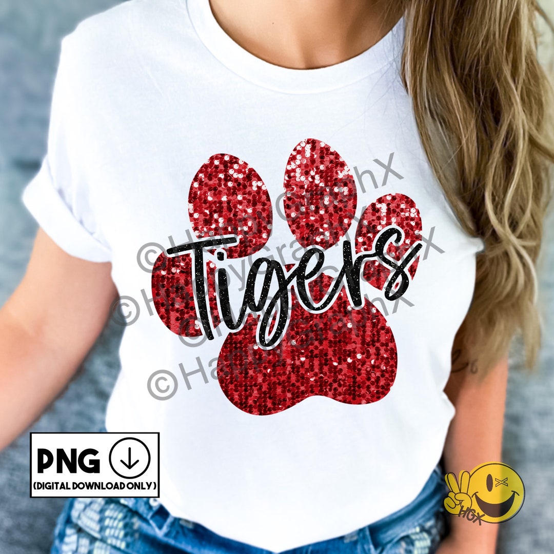 Sparkly Tigers Red Paw Print Png Faux Sequin Faux Glitter Png School ...