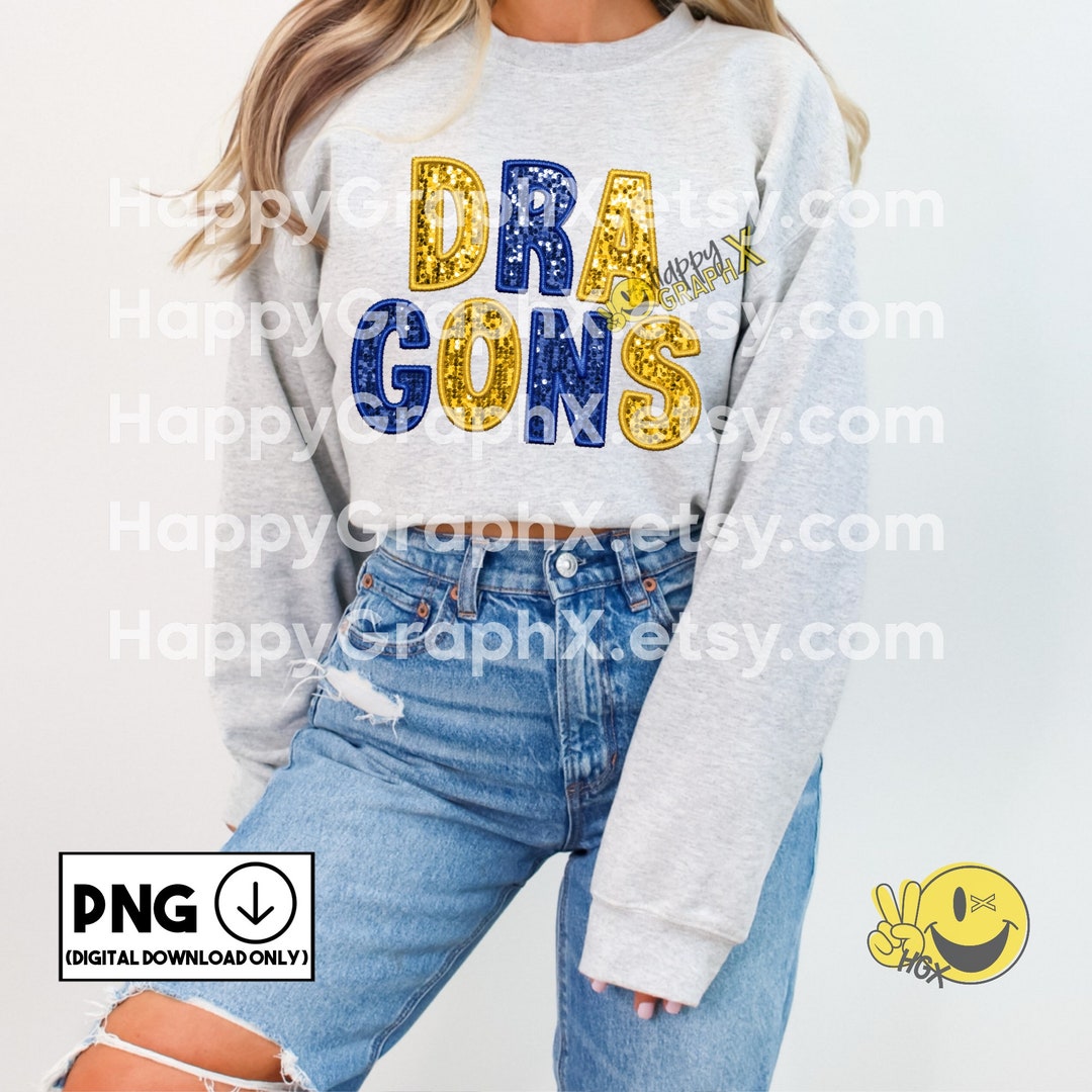 Blue Gold Dragons Faux Sequin Png Faux Embroidery Patch Sparkly T-shirt ...