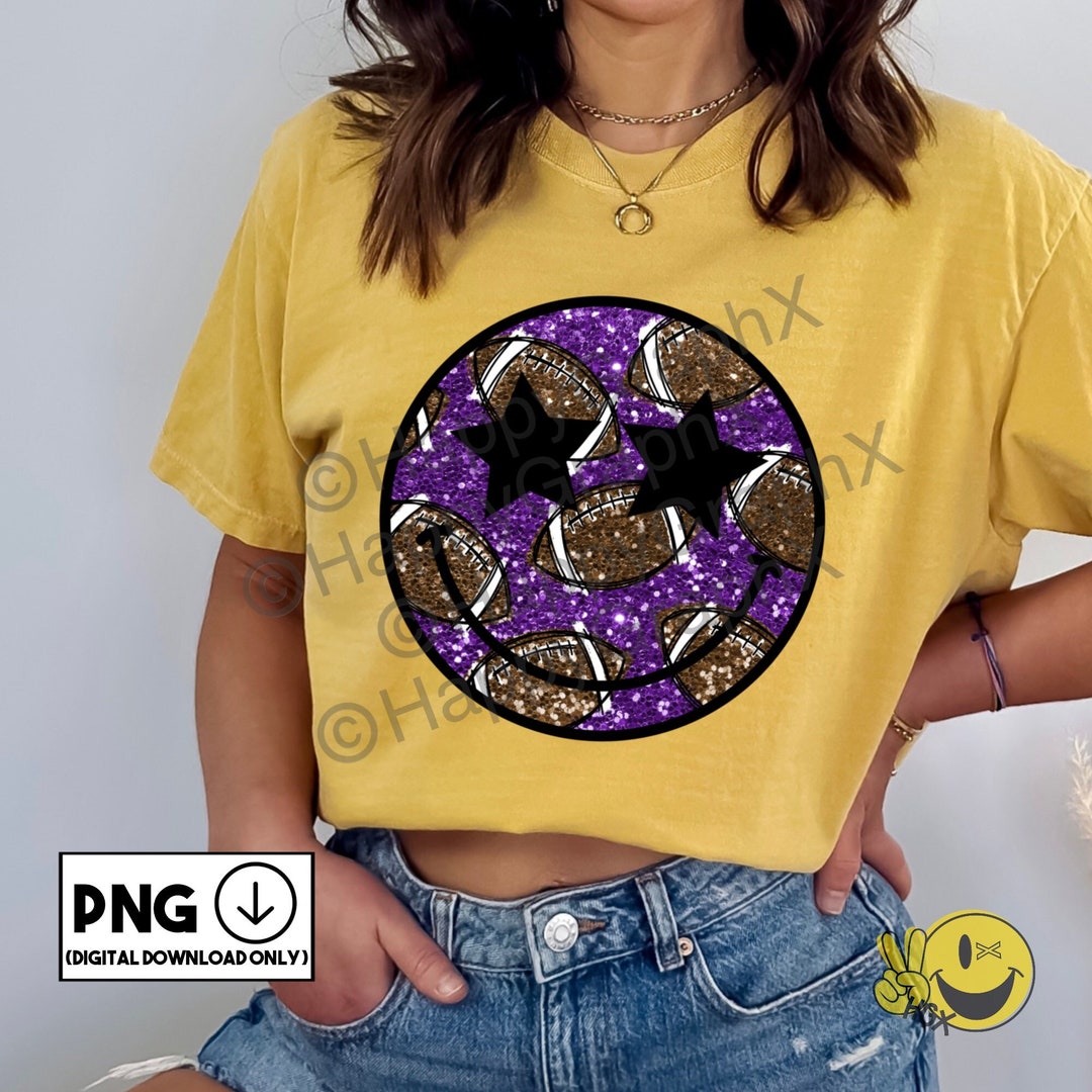 Purple Glitter Football Smiley Face Png, Sparkly School Spirit Preppy ...