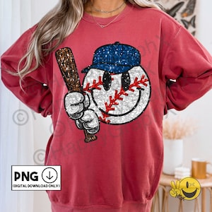 Baseball Smiley Face Png Faux Sequin Baseball Game Graphic Glitter ...