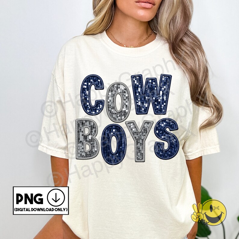 Sparkly Cowboys Faux Sequin Png, Faux Embroidery Patch, Tshirt Design, School Spirit ...