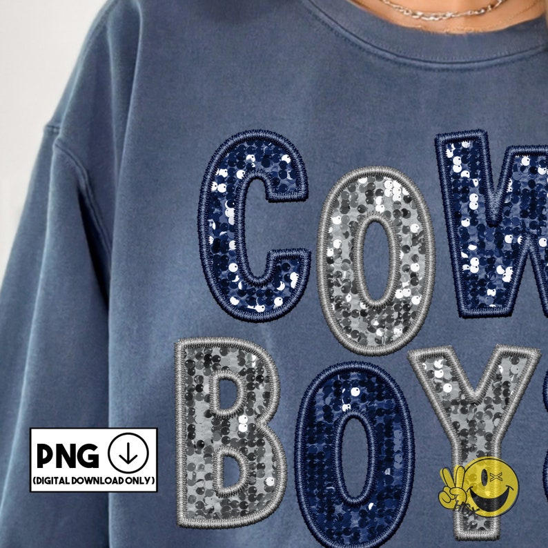 Sparkly Cowboys Faux Sequin Png, Faux Embroidery Patch, Tshirt Design, School Spirit ...