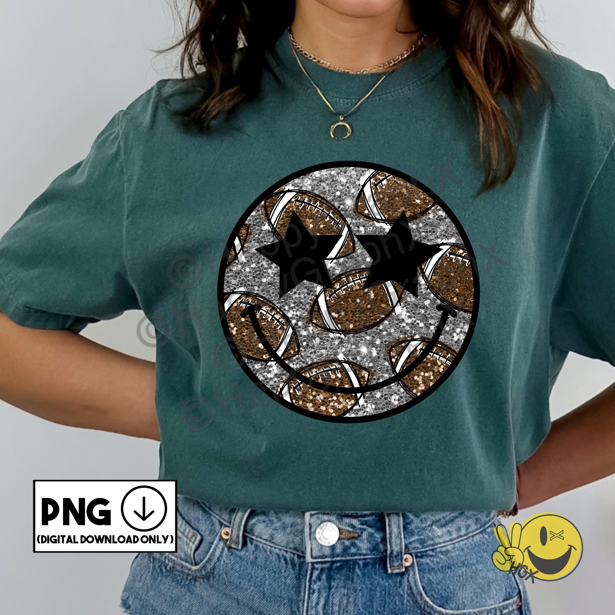 Glitter Football Smiley Face Png Sparkly School Spirit - Etsy