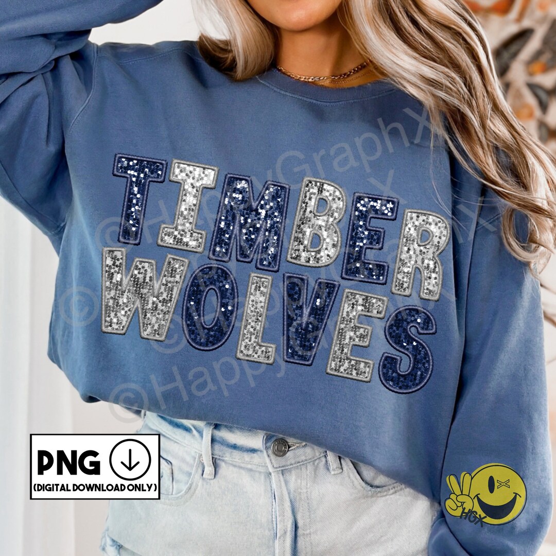 Sparkly Timberwolves Faux Sequin Png, Faux Embroidery Patch, Tshirt ...
