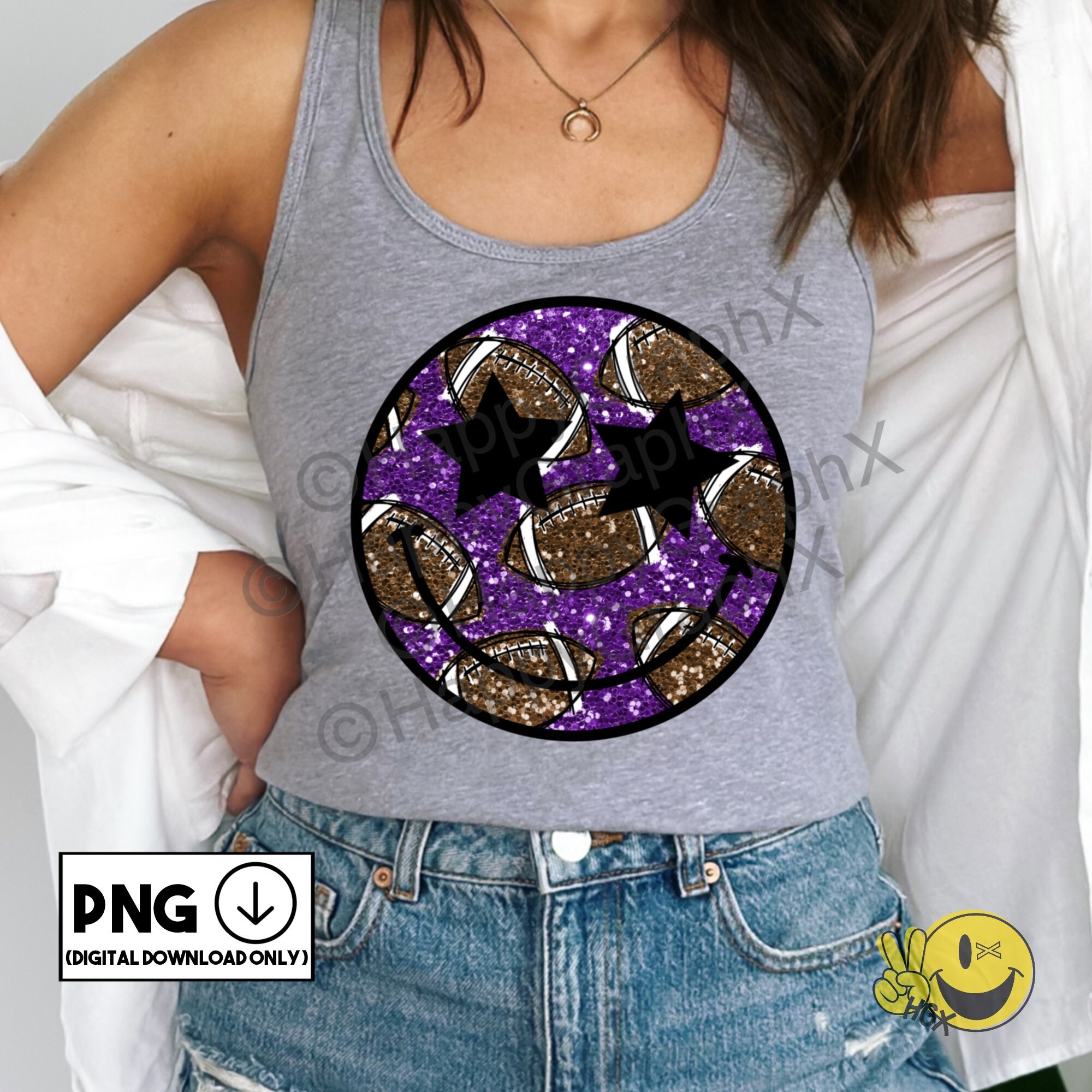 Purple Glitter Football Smiley Face Png Sparkly School Spirit - Etsy