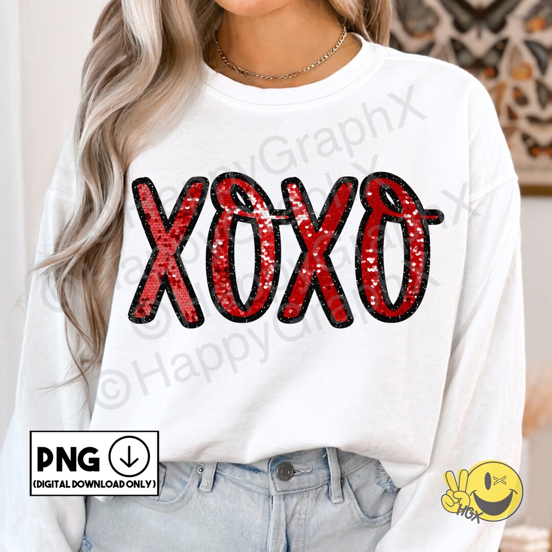 Xoxo Red Faux Sequin Png Sparkly Valentines Day Png Faux Glitter Tshirt Design Sublimation DTF ...
