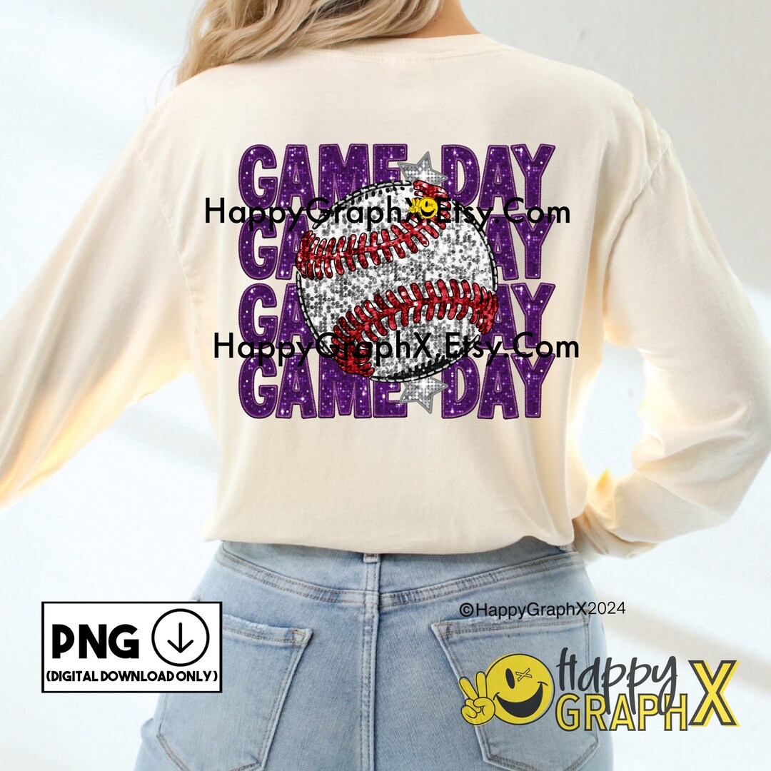 Purple Baseball Png Game Day Faux Sequin Embroidery Faux Patch Mom T-shirt Design Sublimation ...