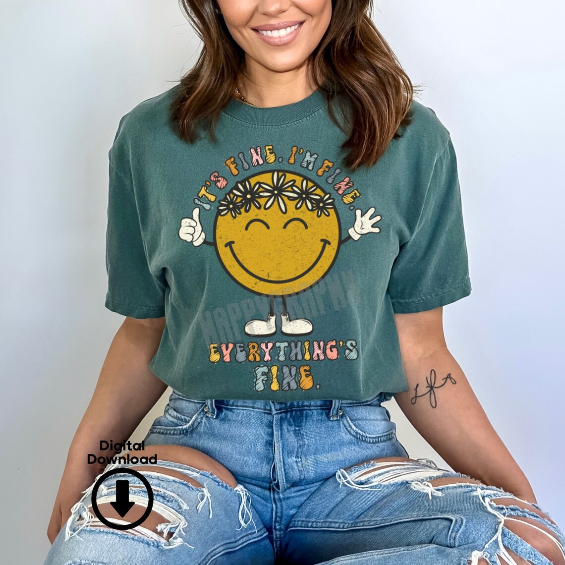 Retro Smiley Face, Happy Face Png, Distressed Graphic, Its Fine Im Fine ...