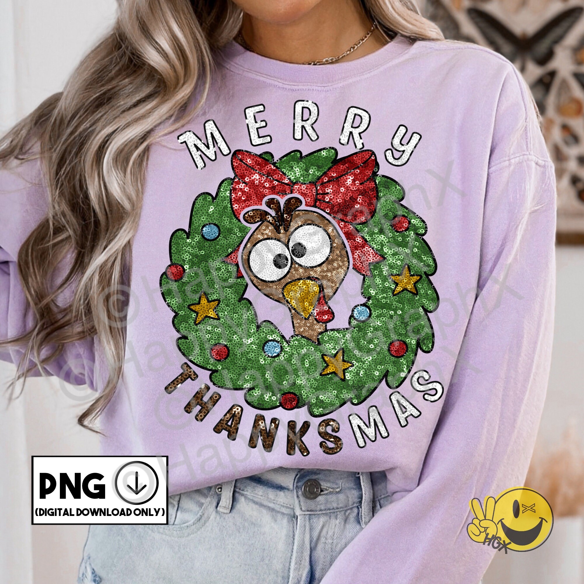 Funny Merry Thanksmas Png, Faux Sequin Png, Thanksgiving Christmas ...