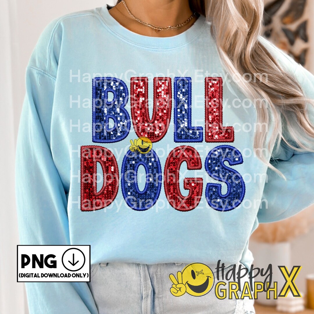Faux Sequin Bulldogs Png Faux Embroidery Patch Sparkly T-shirt Design School Spirit Sublimation ...