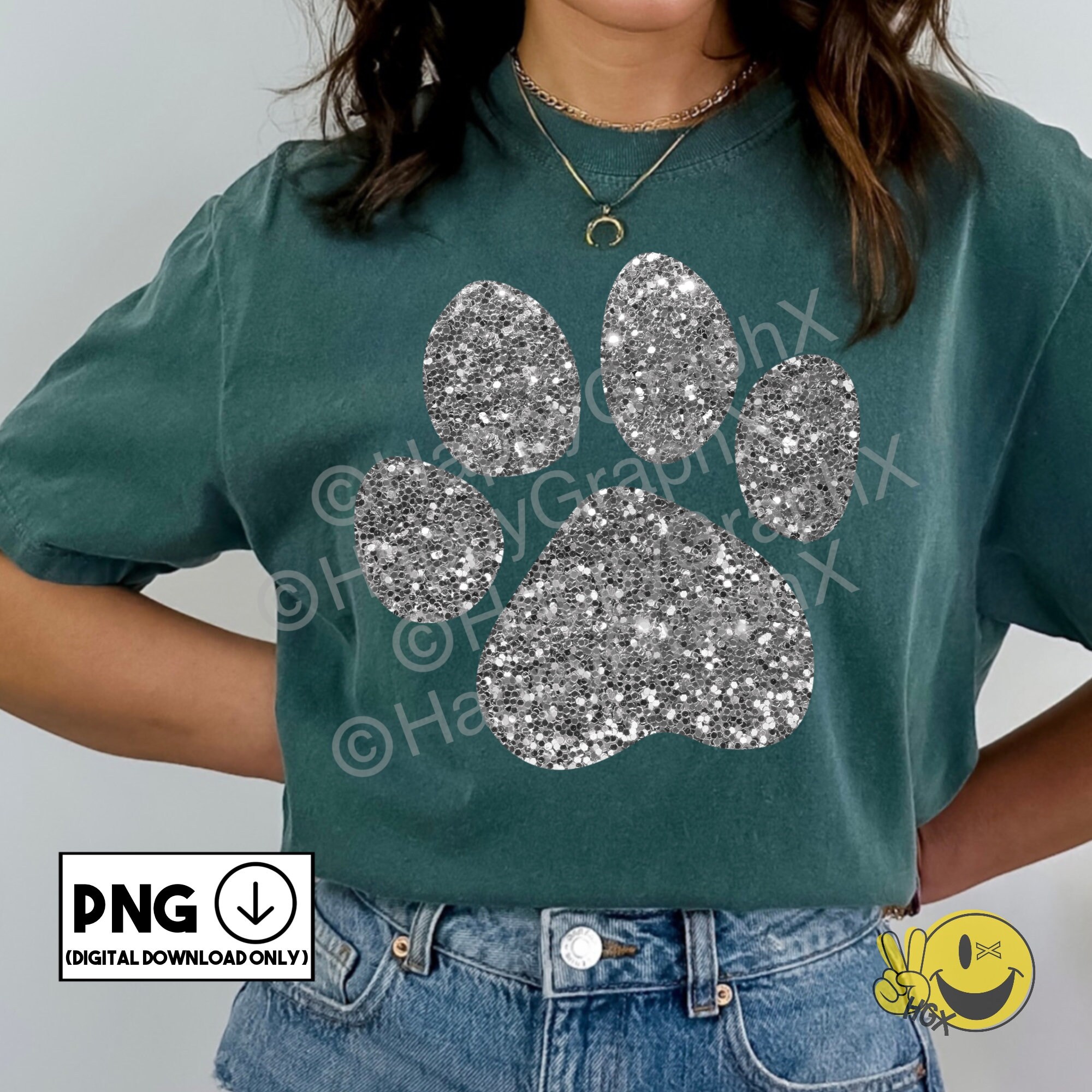 Sparkly Glitter Paw Print Silver Png School Spirit Shirt Design Preppy ...
