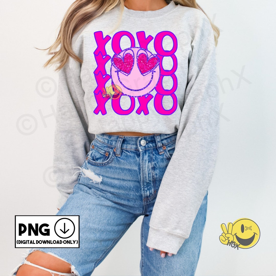 Xoxo Smiley Face Png Sparkly Valentines Day Png Faux Glitter Neon Pink ...