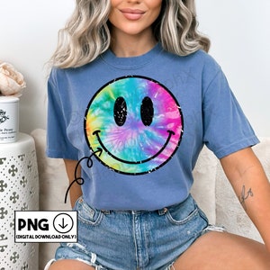 Distressed Happy Face PNG, Tie Dye Smiley Face, Retro Graphic ...