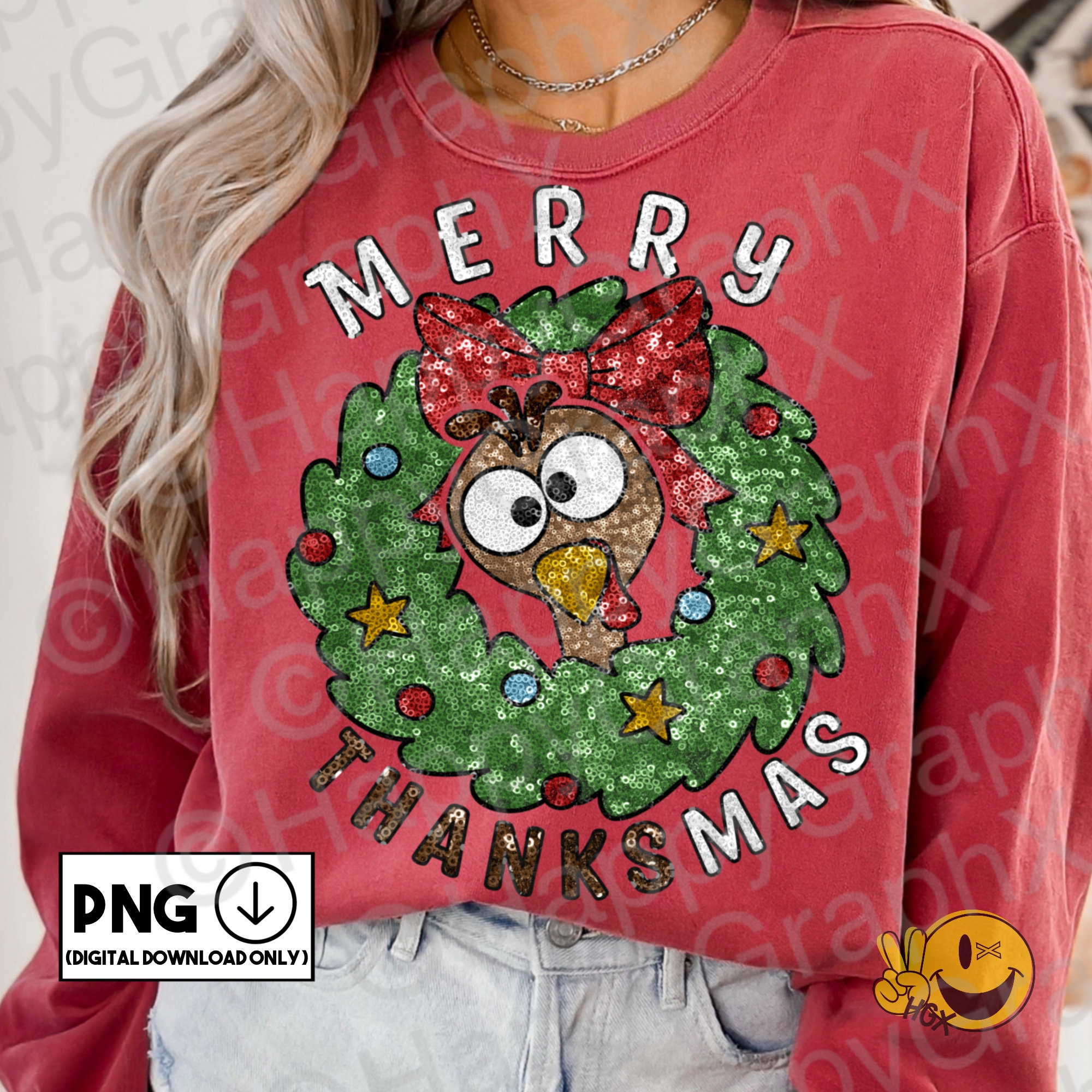 Funny Merry Thanksmas Png, Faux Sequin Png, Thanksgiving Christmas ...
