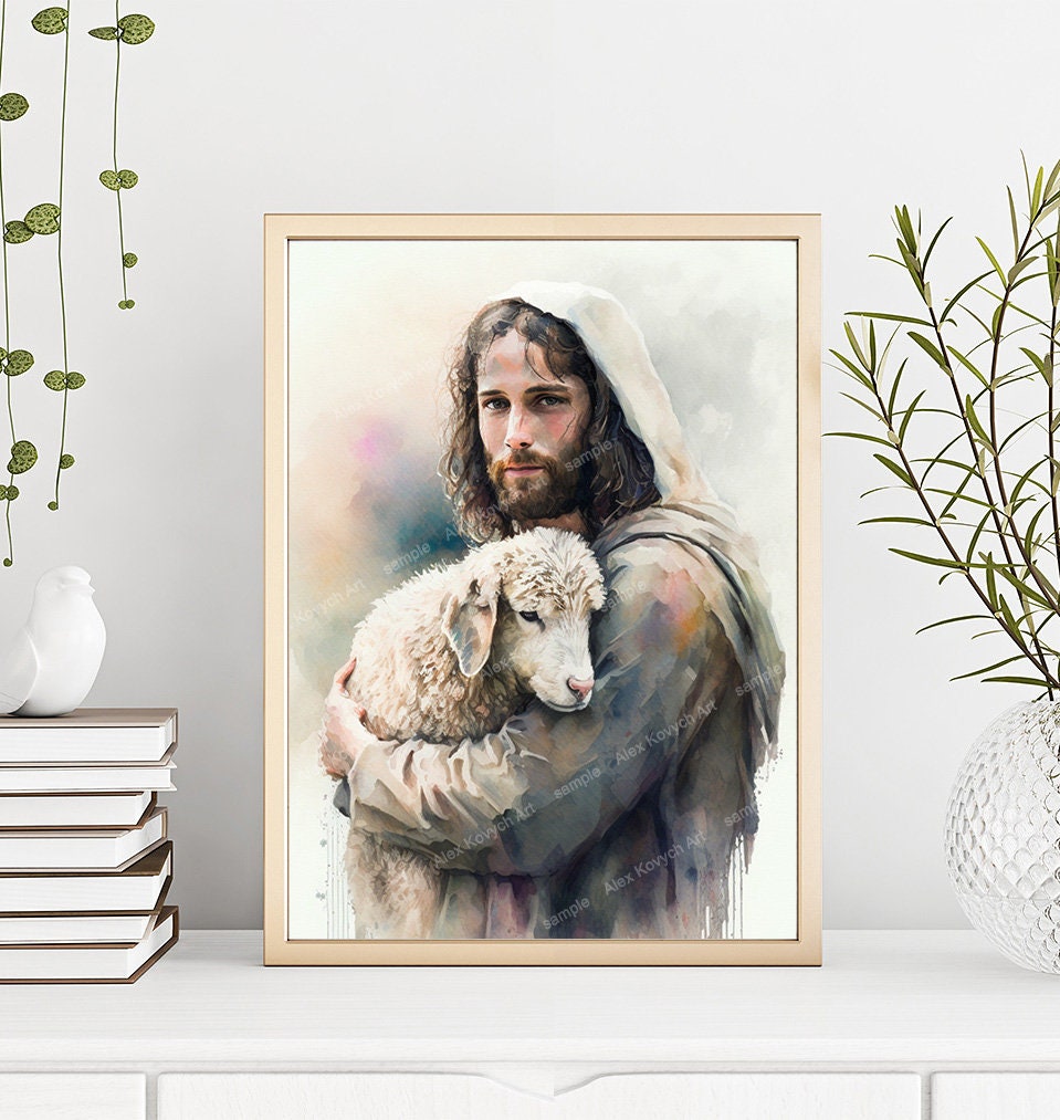 Jesús El Buen Pastor Jesucristo y el Cordero Retrato de - Etsy México