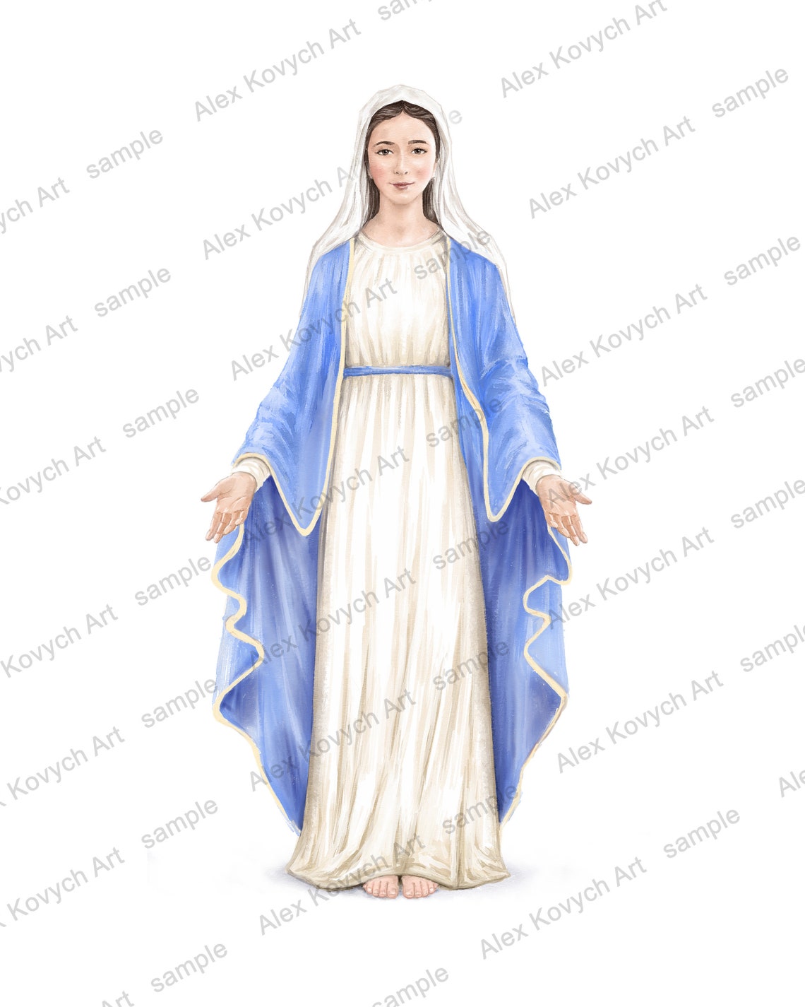 Virgin Mary Digital Download Mary Watercolor Art Catholic - Etsy