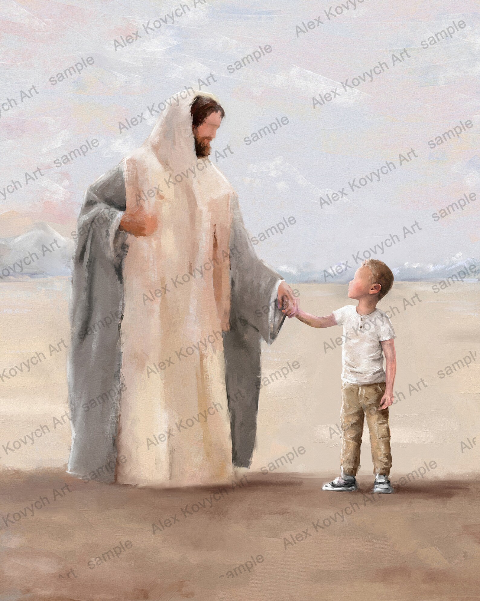Baptism Portrait With Jesus and Boy blonde and Brown Christ - Etsy