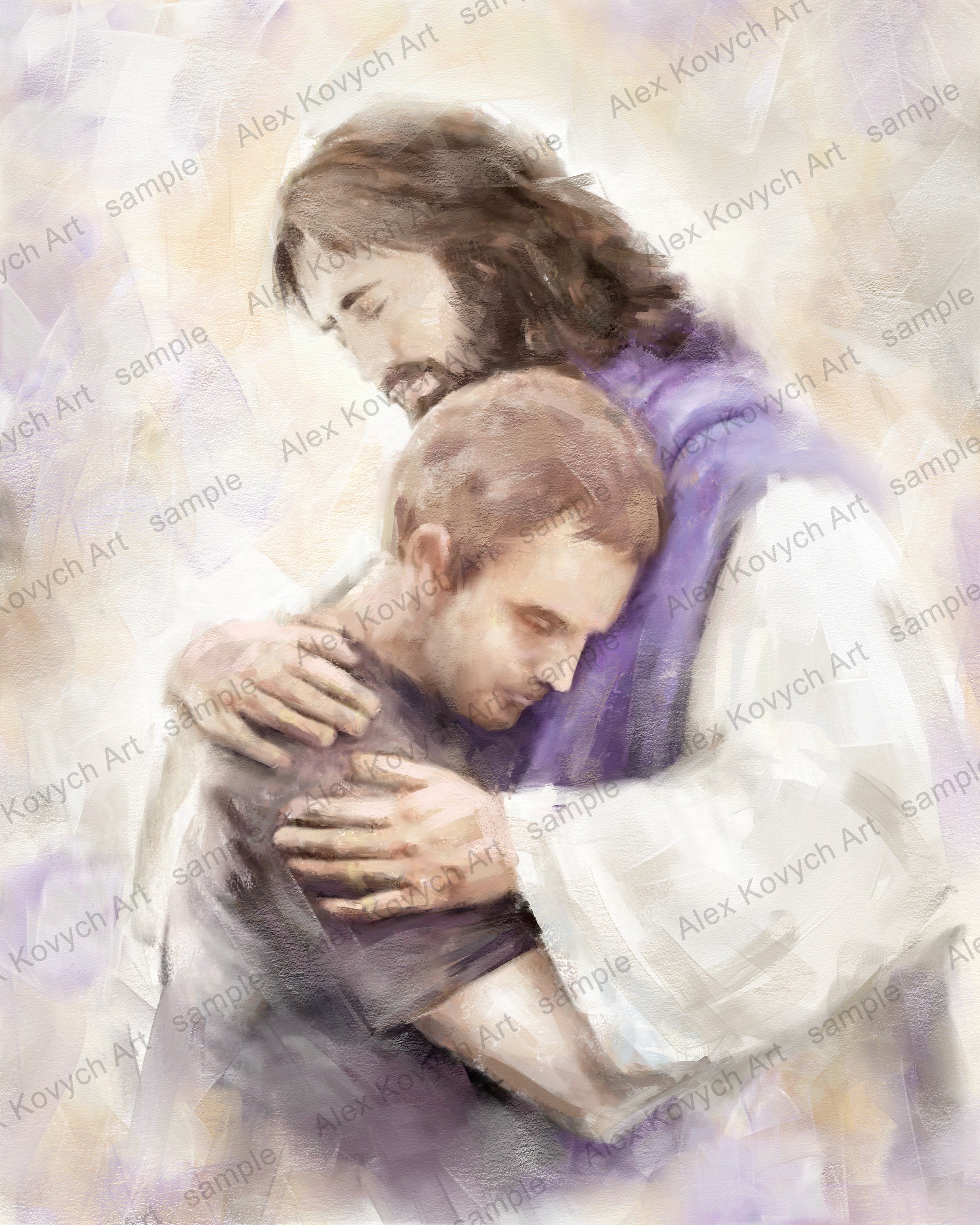 Jesus Christ Hugging Man Jesus With a Boy or Man Watercolor - Etsy UK