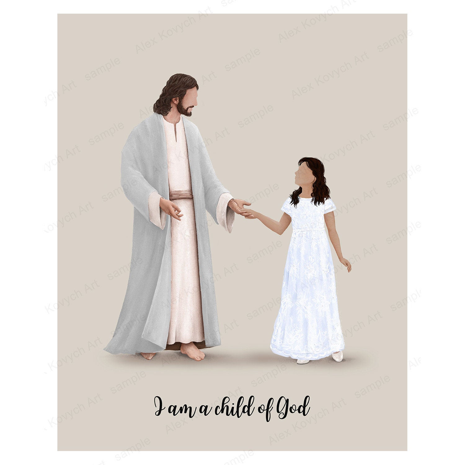 Christ Watercolour Portrait With Children Jesus Walking With - Etsy