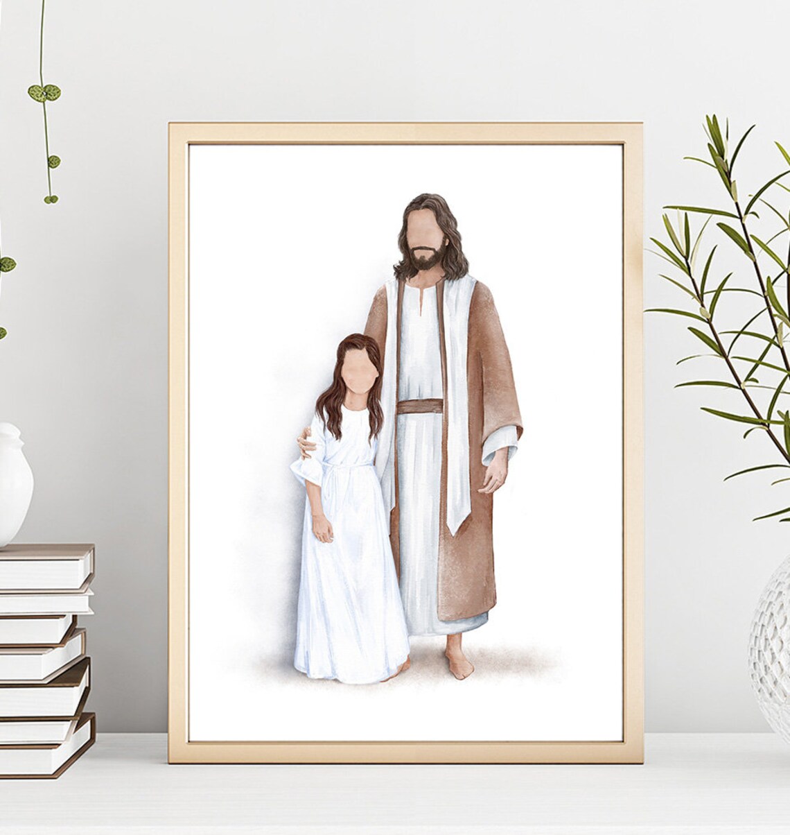 Jesus and Girl Faceless Portrait, Baptism Gift Printable, Jesus ...