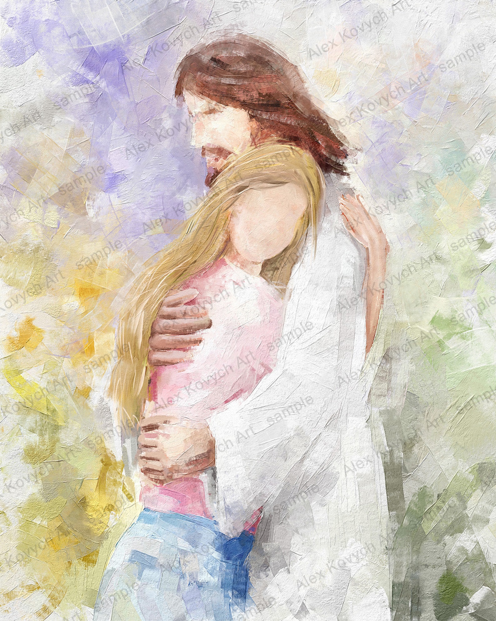 Jesus With a Girl blonde Hair Girl Hugging Christ Jesus - Etsy